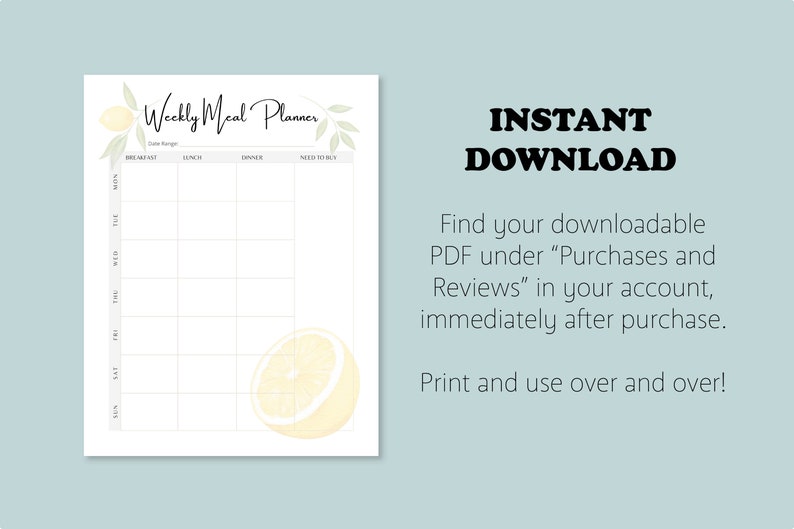 Weekly Meal Planner, Lemon Design | Digital File - Etsy