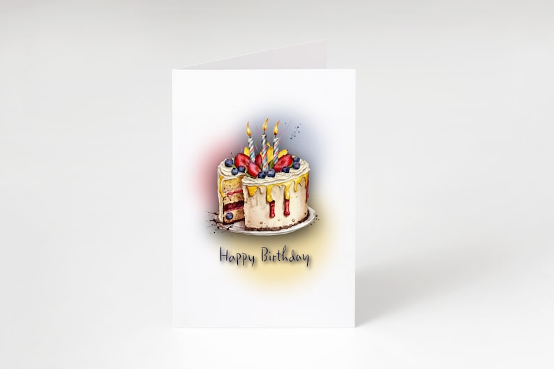 Happy Birthday Cake Greeting Card | Digital File - Etsy
