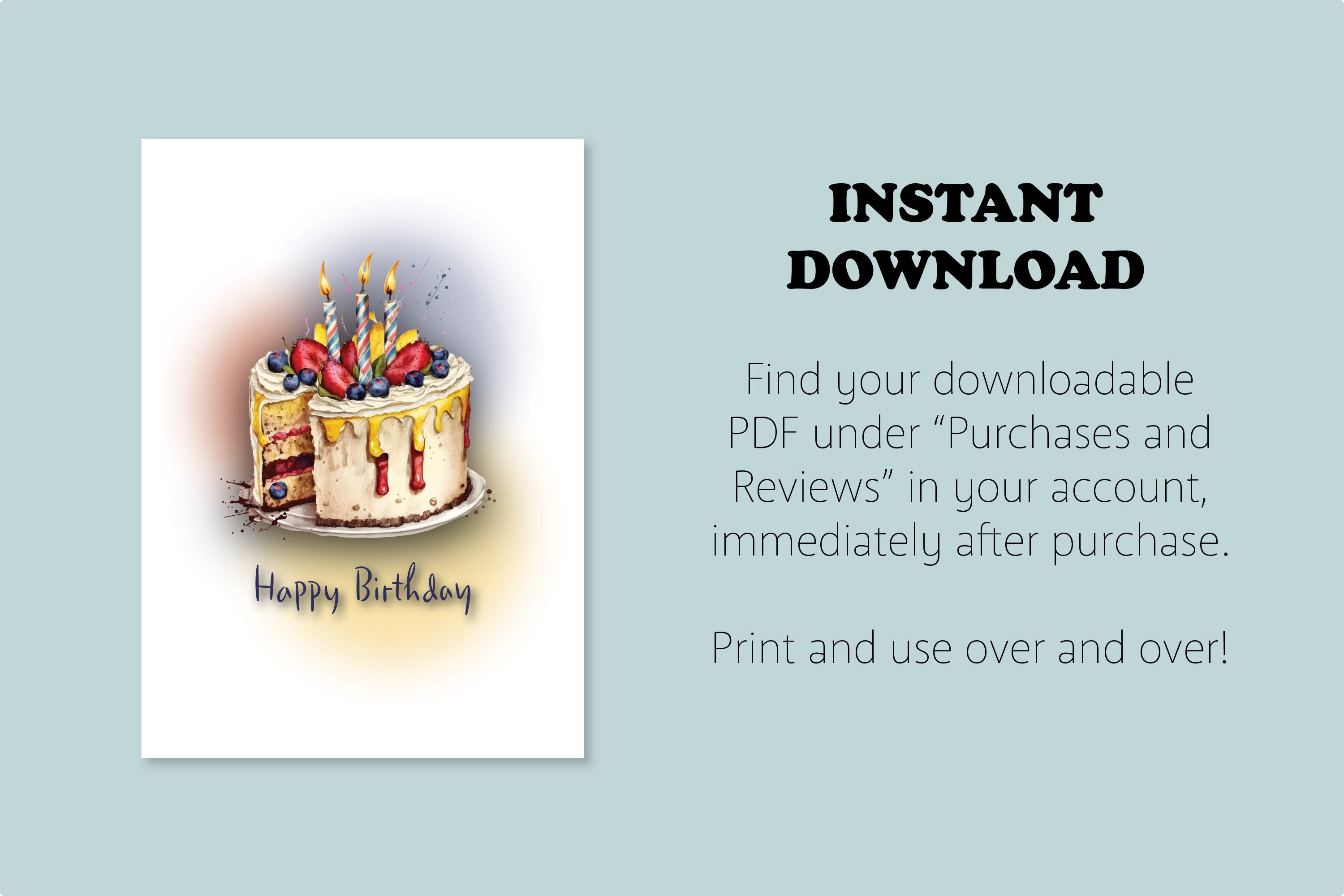 Happy Birthday Cake Greeting Card | Digital File - Etsy