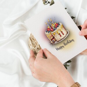 Happy Birthday Cake Greeting Card | Digital File - Etsy