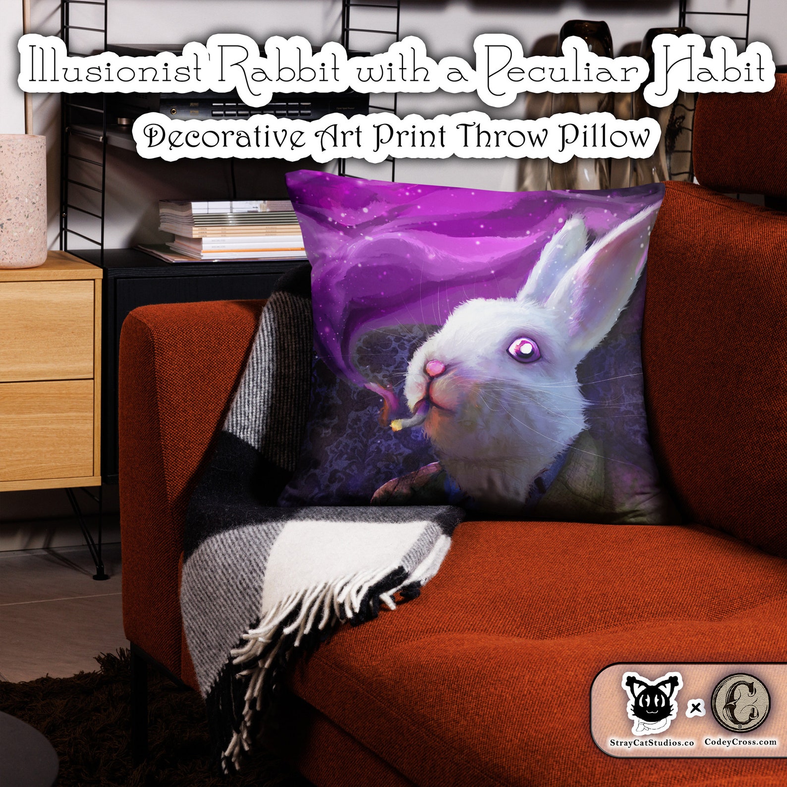 Illusionist Rabbit With a Peculiar Habit • Decorative Art Print Throw ...
