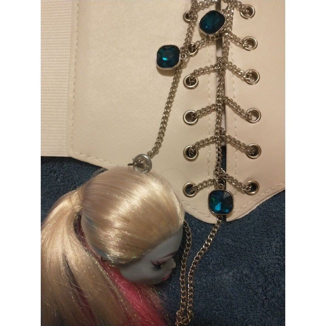 Corset Belt White Monster High Abbey Bominable Silver Chains Blue Gems ...
