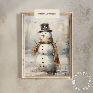 Rustic Snowman Printable Wall Art for Cozy Winter Holidays, Vintage ...