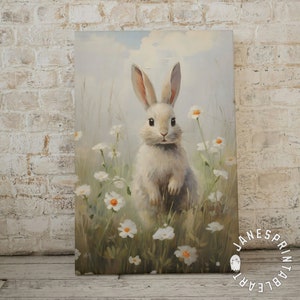 Spring Bunny Painting Printable Wall Art, Floral Bunny Print Digital ...