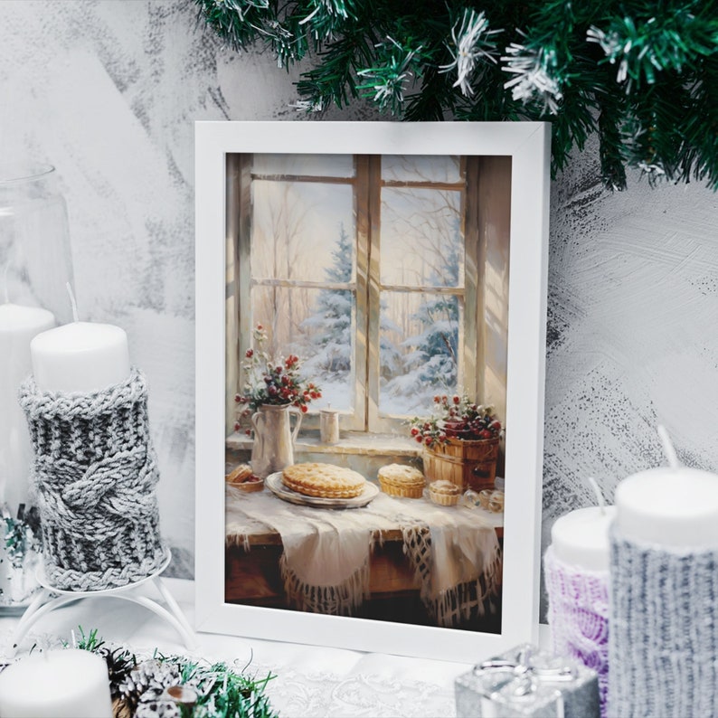 Rustic Winter Still Life Printable Painting, Vintage Christmas Print ...
