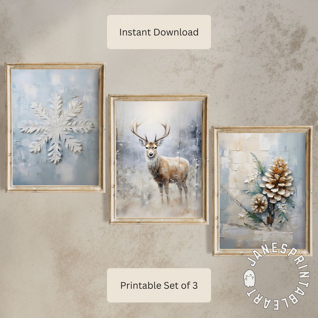 Elegant Winter Light Blue Wall Art Set of 3 Pictures Digital Download ...