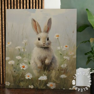 Spring Bunny Painting Printable Wall Art, Floral Bunny Print Digital ...