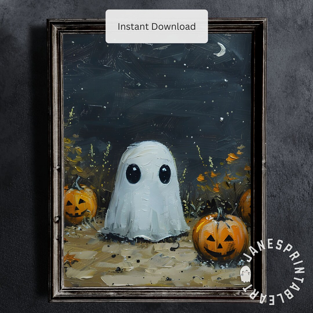 Ghost in Field Painting Printable Digital Art, Halloween Print Instant ...