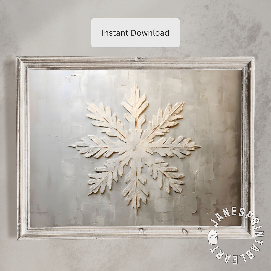 Snowflake Wall Art Printable, Beige Winter Wonderland Picture Instant ...