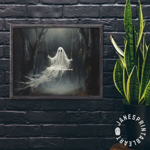 Ghost Painting Landscape Digital Download, Spooky Ghost on a Swing in ...