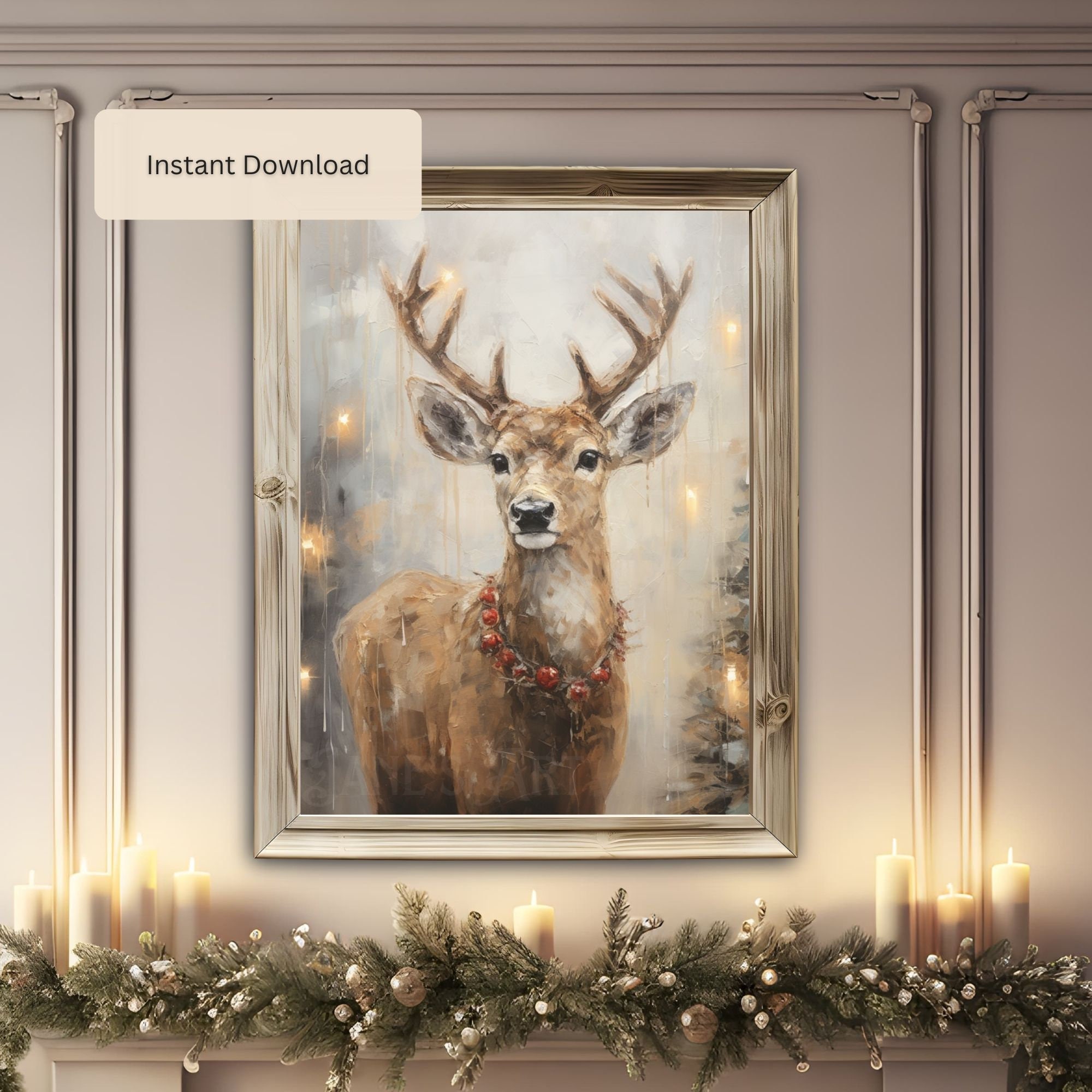 Cozy Winter Reindeer Print Instant Download, Farmhouse Xmas Deer Wall ...