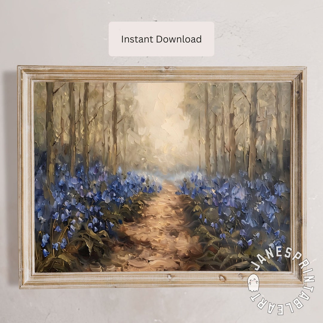 Bluebells Landscape Printable Wall Art, Forest Path Blue Flowers ...