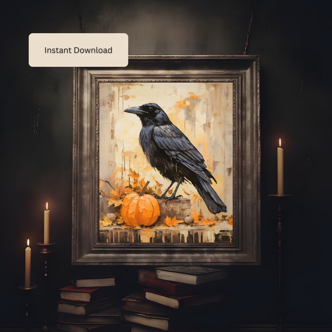 Fall Crow Printable Painting for Halloween Wall Decor Crow - Etsy