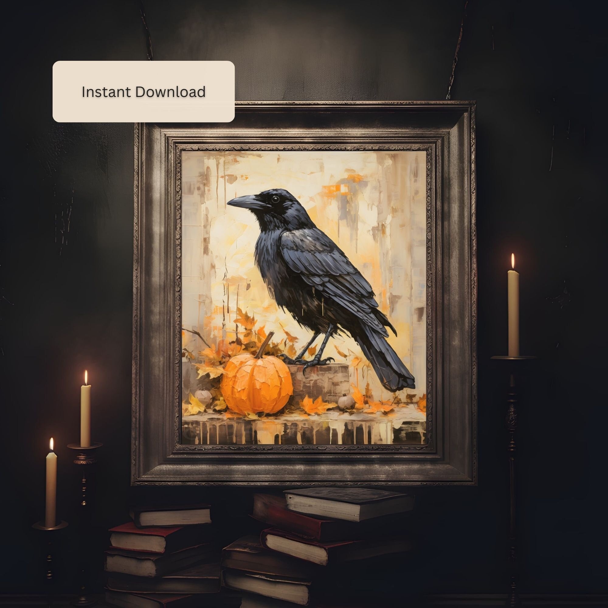 Fall Crow Printable Painting for Halloween Wall Decor Crow - Etsy
