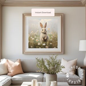 Spring Bunny Painting Printable Wall Art, Floral Bunny Print Digital ...