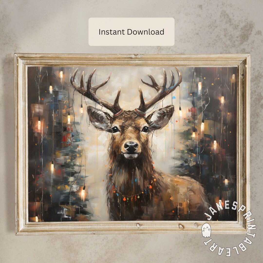Christmas Reindeer Printable Wall Art Digital Download, Earthly Tones ...