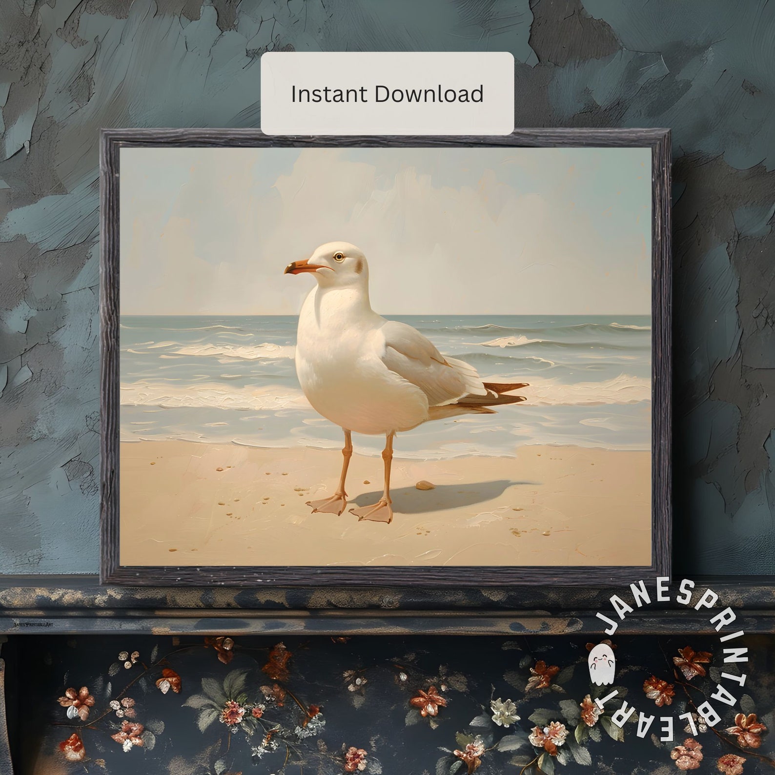 Seagull Portrait Printable Wall Art, Coastal Aesthetic Beach House ...
