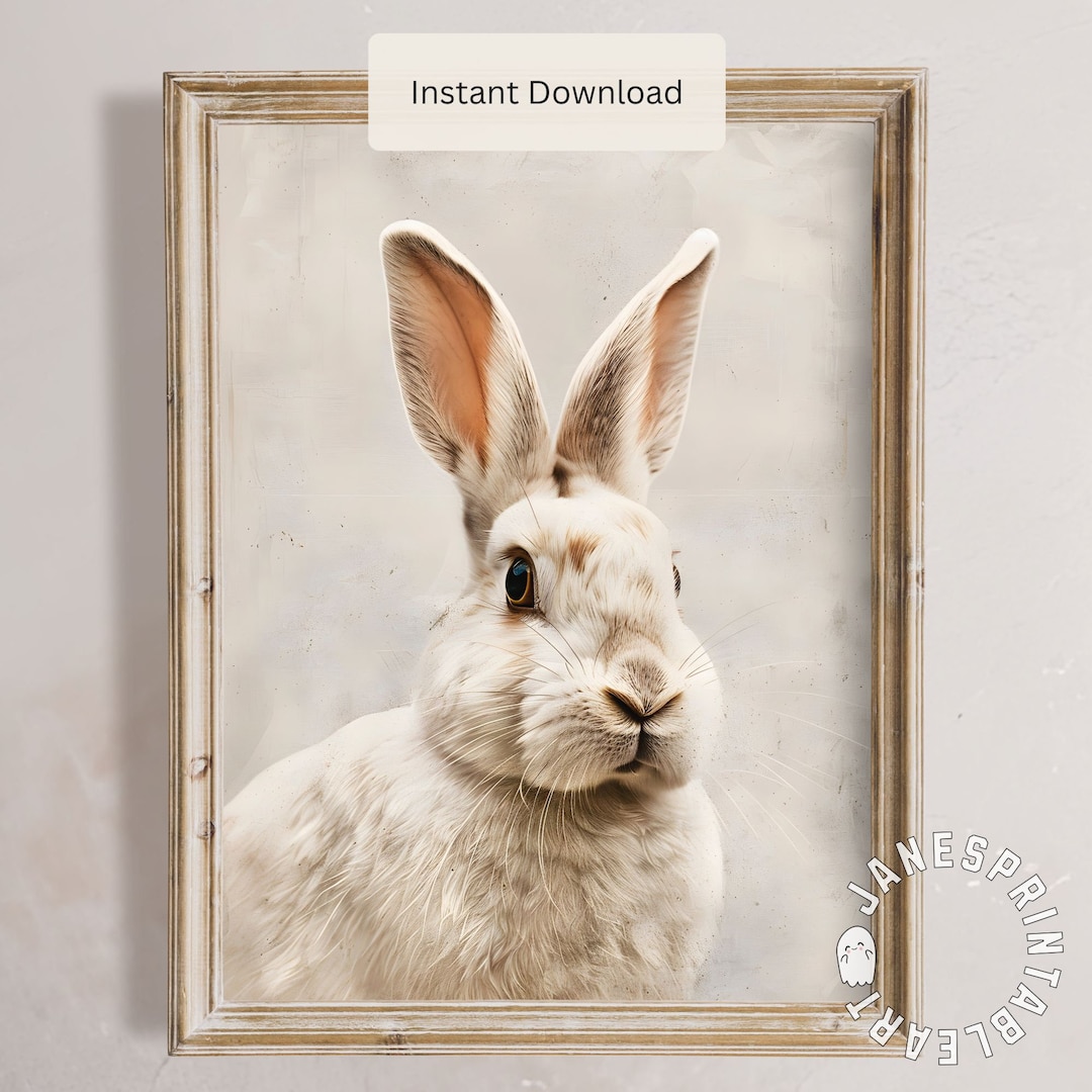 Weißer Hase Druck Digitaler Download, Neutral Kaninchen Malerei zum ...