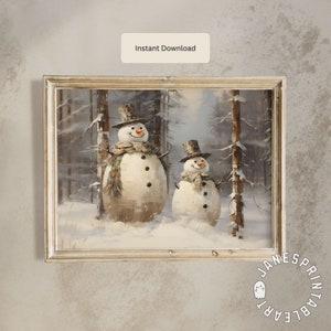 Snowman Printable Wall Art Farmhouse Christmas Decor, Two Vintage ...