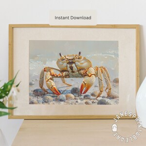 Beach House Wall Decor Digital Download, Cute Crab in Landscape Print ...