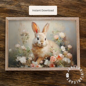 Cute Bunny Printable Wall Art, Spring Easter Farmhouse Home Decor ...