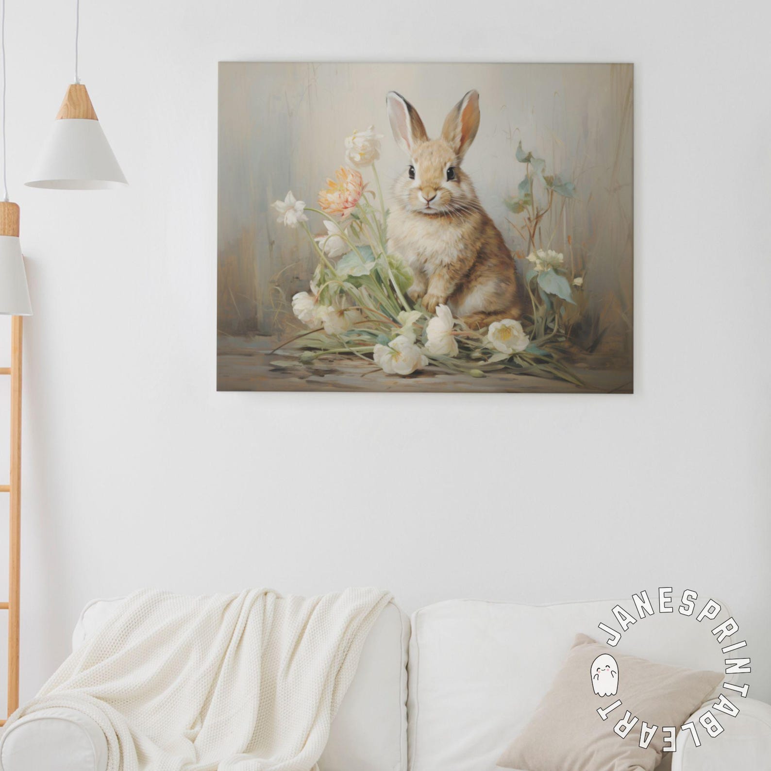Spring Bunny Rabbit Printable Wall Art Digital Download, Floral Bunny ...