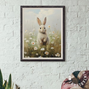 Spring Bunny Painting Printable Wall Art, Floral Bunny Print Digital ...