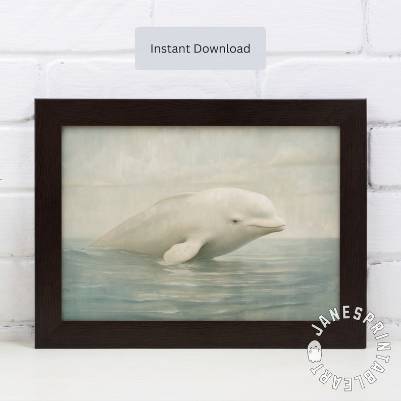 Beluga Whale Seascape Picture Digital Download, Vintage Coastal Print ...