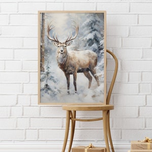 Reindeer Wall Art Print Instant Download, Christmas Wall Art Printable ...