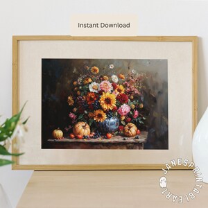 Fall Flowers Still Life Painting Printable Wall Art, Autumn Floral ...