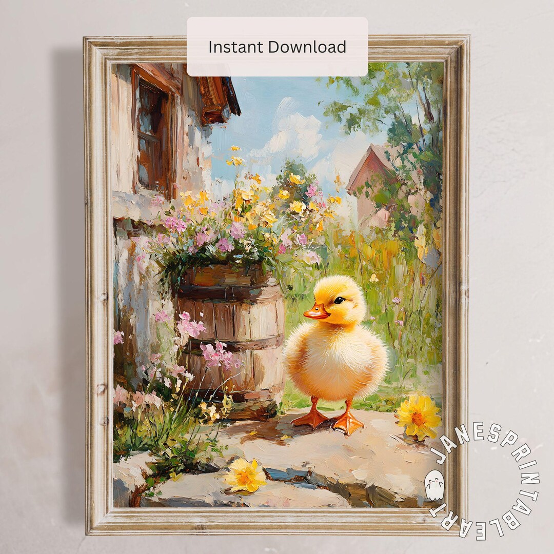 Yellow Duck Print Digital Download, Cute Duckling Spring Wall Art ...