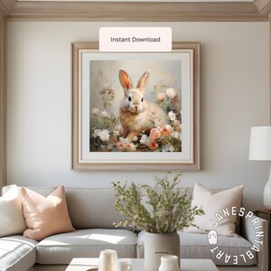 Cute Bunny Printable Wall Art, Spring Easter Farmhouse Home Decor ...