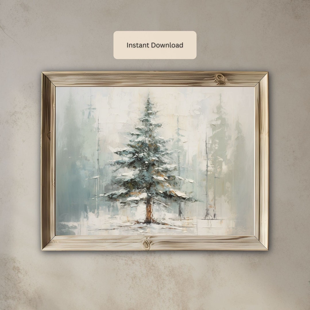 Snowy Christmas Tree Vintage Print Instant Download Pine Tree - Etsy
