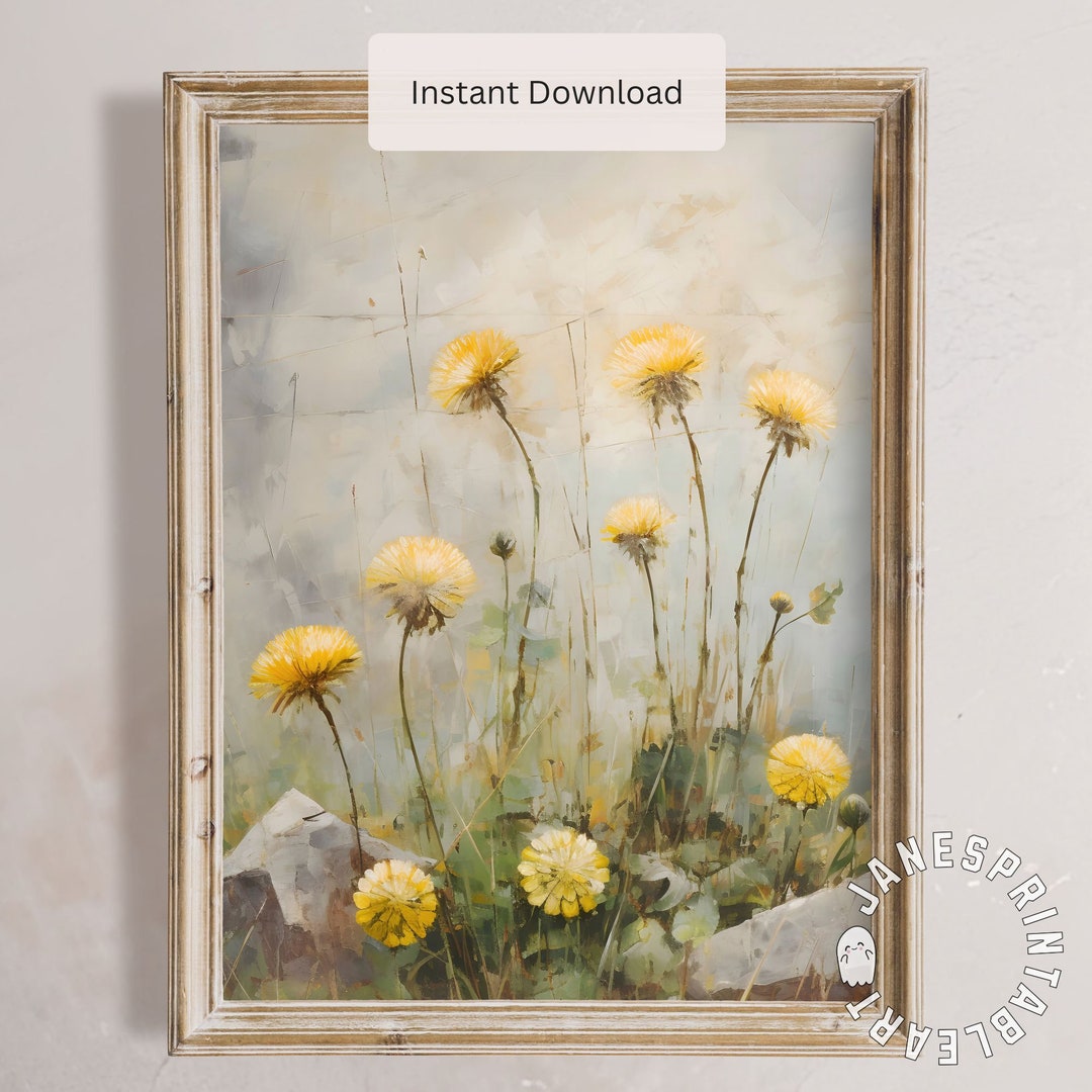Yellow Dandelions Oil Painting Printable Wall Art, Spring Floral ...