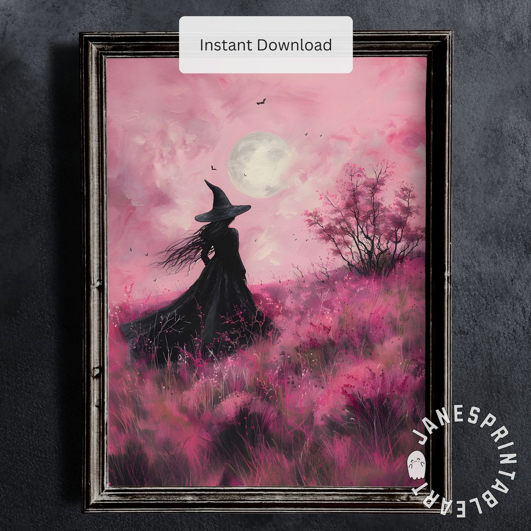 Pink Witch Print Digital Download, Pink Halloween Decor Indoor ...