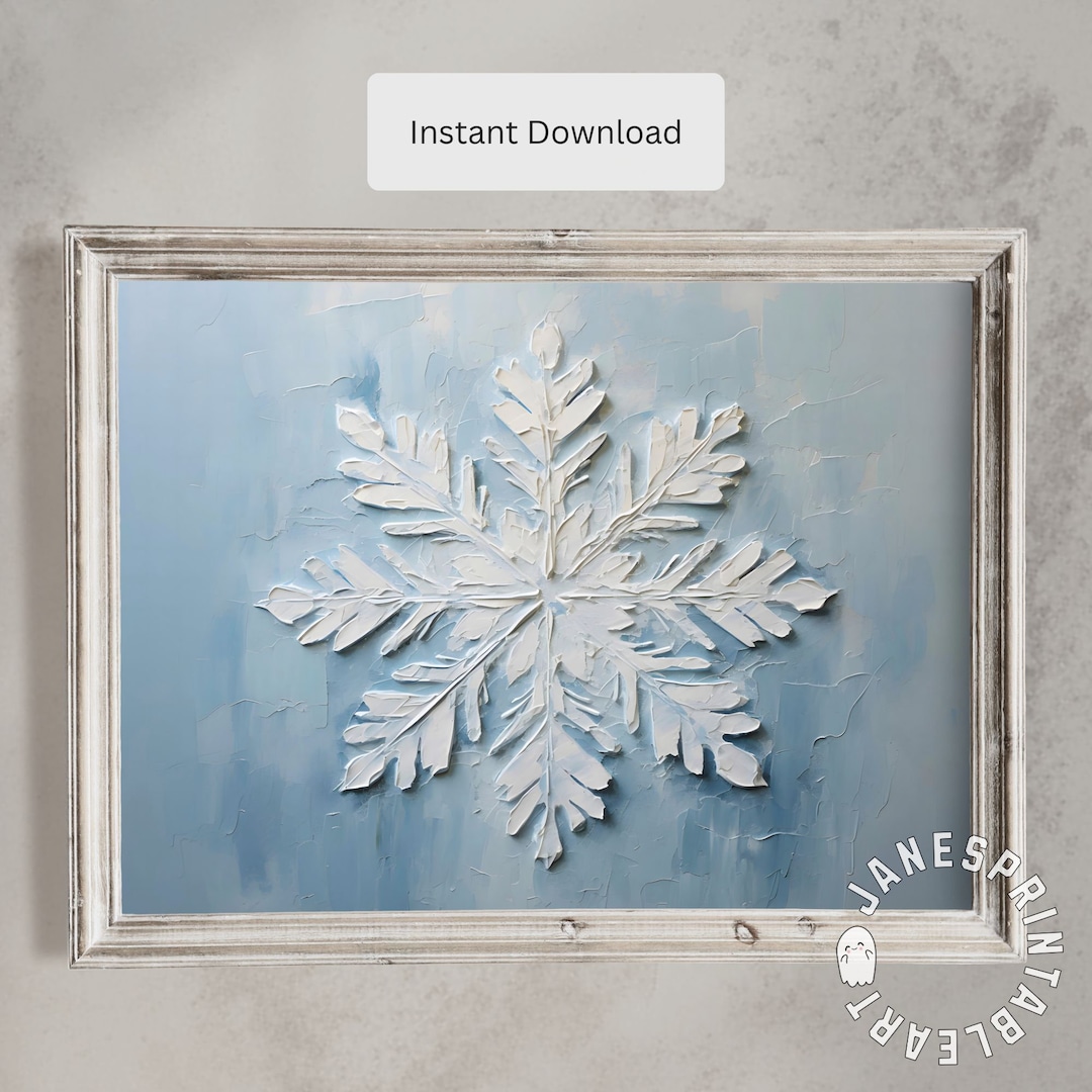 Winter Snowflake Art Print Digital Download, Cool Tone Holiday Season ...