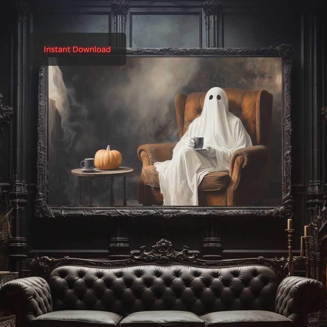 Spooky Coffee Lover Ghost Printable Landscape Halloween Wall - Etsy