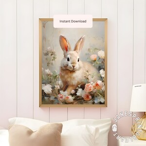 Cute Bunny Printable Wall Art, Spring Easter Farmhouse Home Decor ...