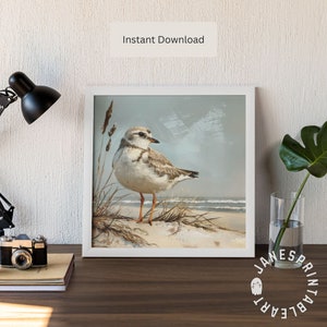 Cute Piping Plover on the Beach Printable Wall Art, Neutral Coastal ...