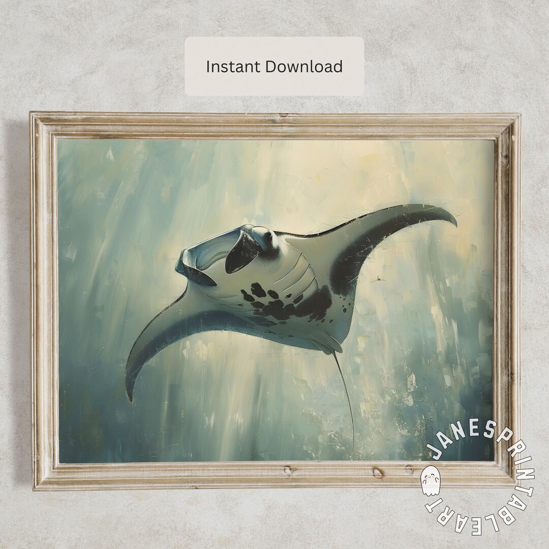 Vintage Manta Ray Wall Print, Ocean Life Printable Wall Art, Oceanic ...