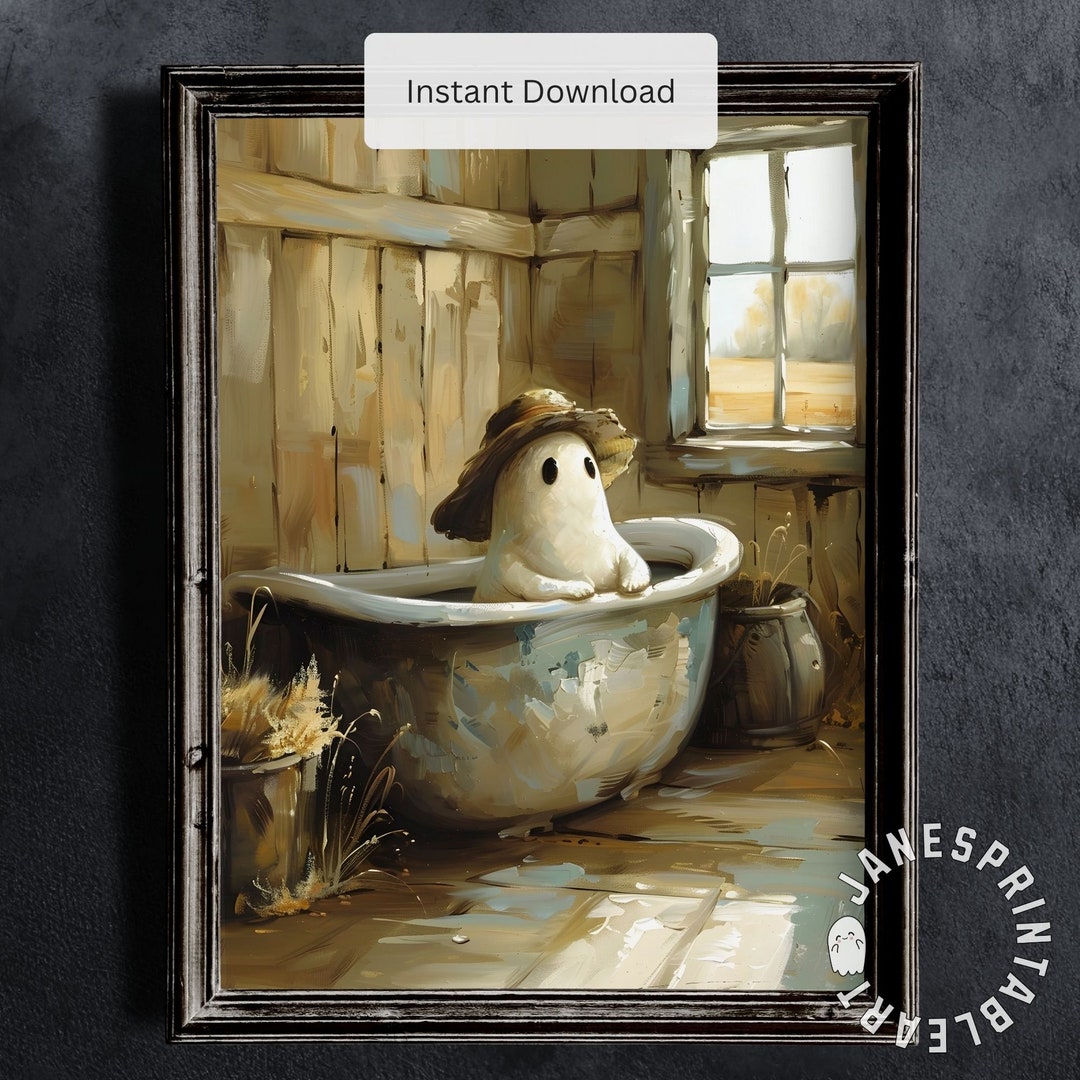 Cute Country Ghost in Vintage Bathtub Printable Wall Art, Funny ...