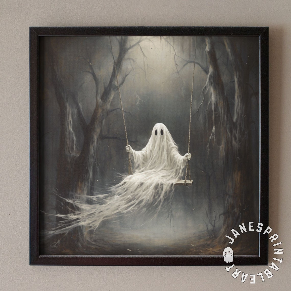 Ghost Painting Landscape Digital Download, Spooky Ghost on a Swing in ...