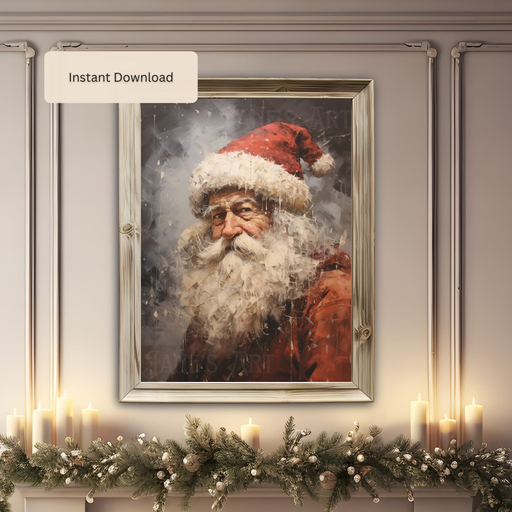 Printable Santa Claus Portrait Download, Rustic Vintage Christmas Wall ...