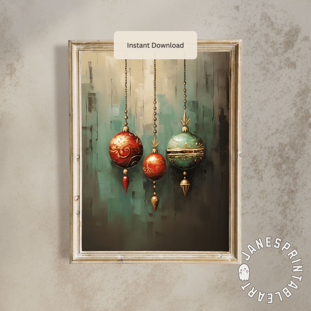 Vintage Christmas Baubles Printable Wall Art for Holiday Season Instant ...