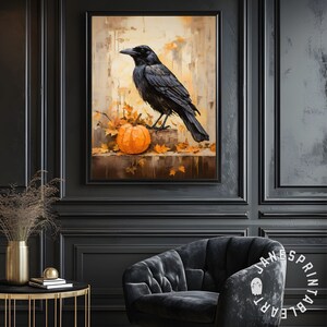 Fall Crow Printable Painting for Halloween Wall Decor, Crow Art ...