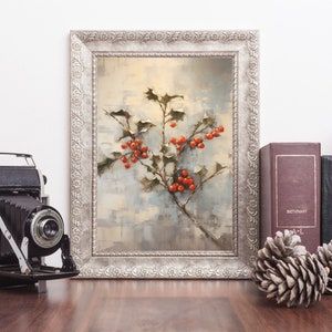 Holly Branch Painting Printable Wall Art, Festive Farmhouse Vintage ...