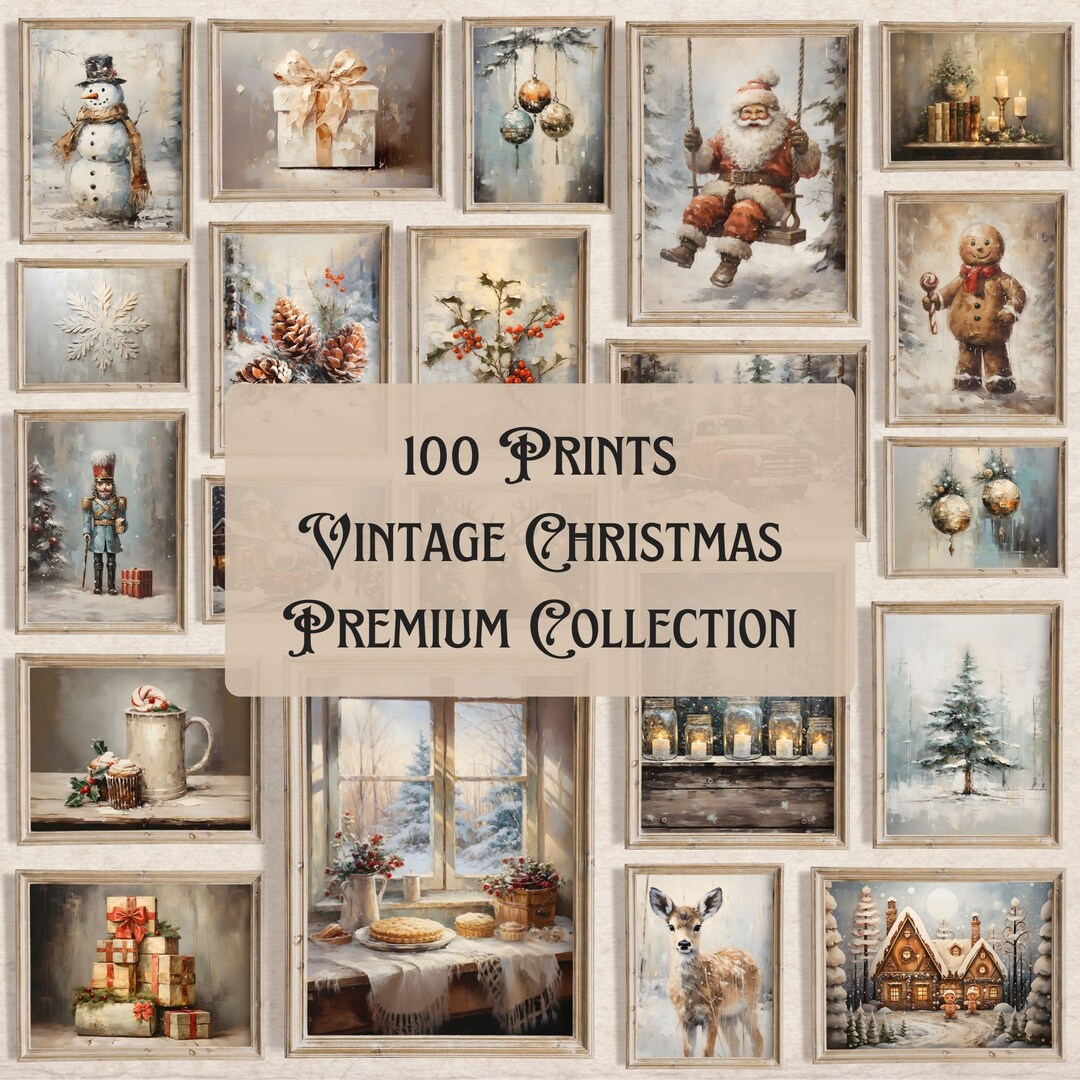 Christmas Prints Mega Bundle, Xmas Digital Art Instant Download Vintage ...