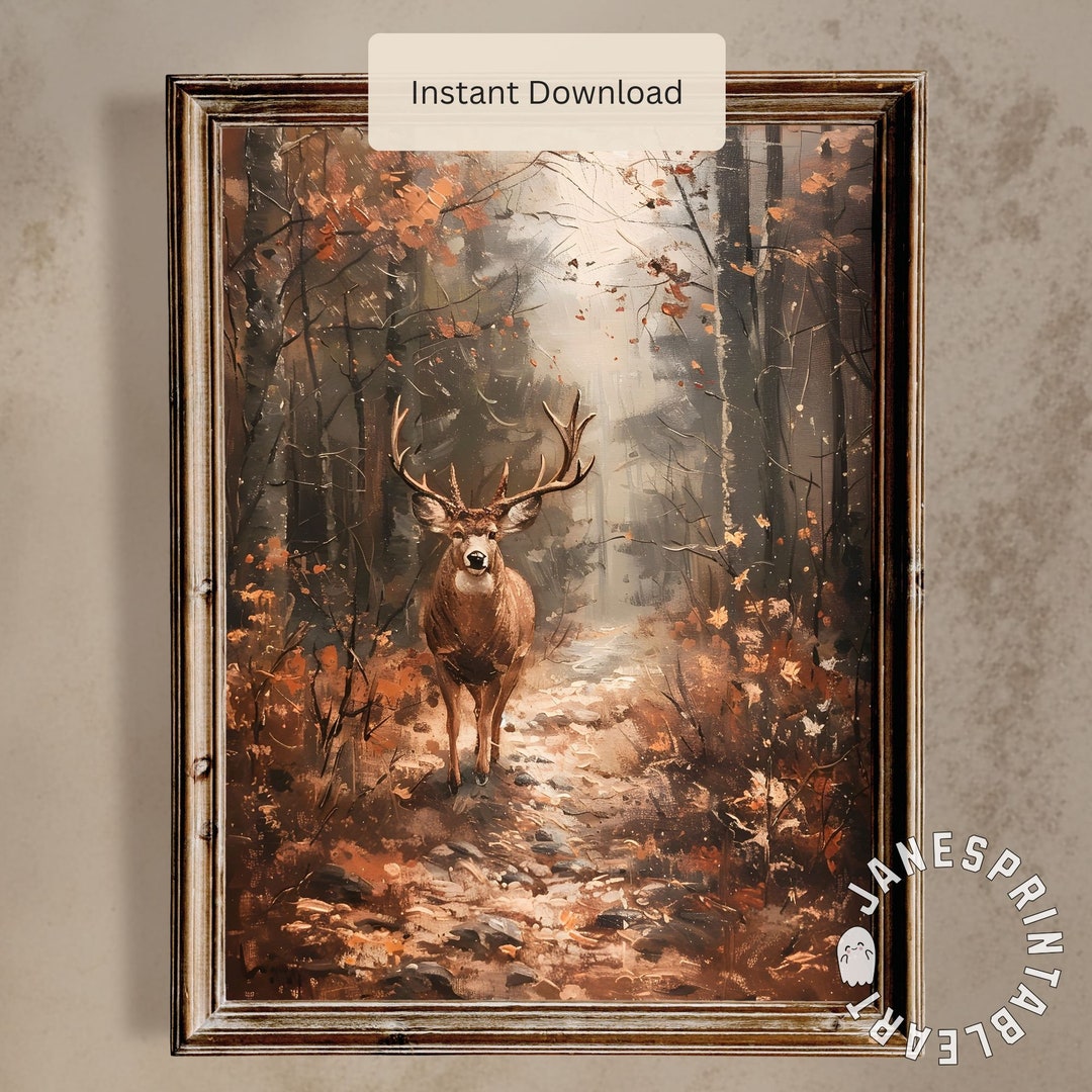 Fall Deer Painting Printable Wall Art, Autumn Forest Farmhouse Wall ...