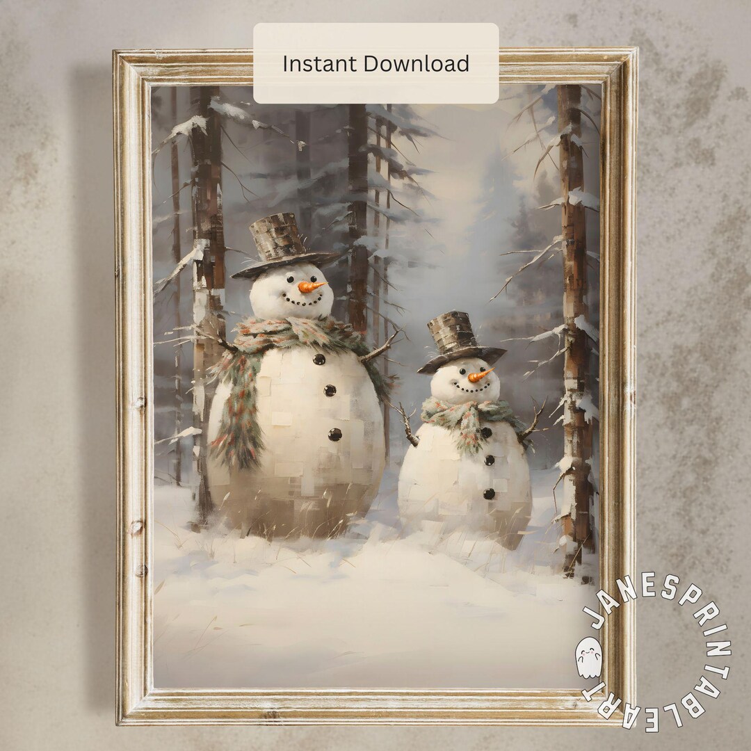 Snowman Printable Wall Art Farmhouse Christmas Decor, Two Vintage ...