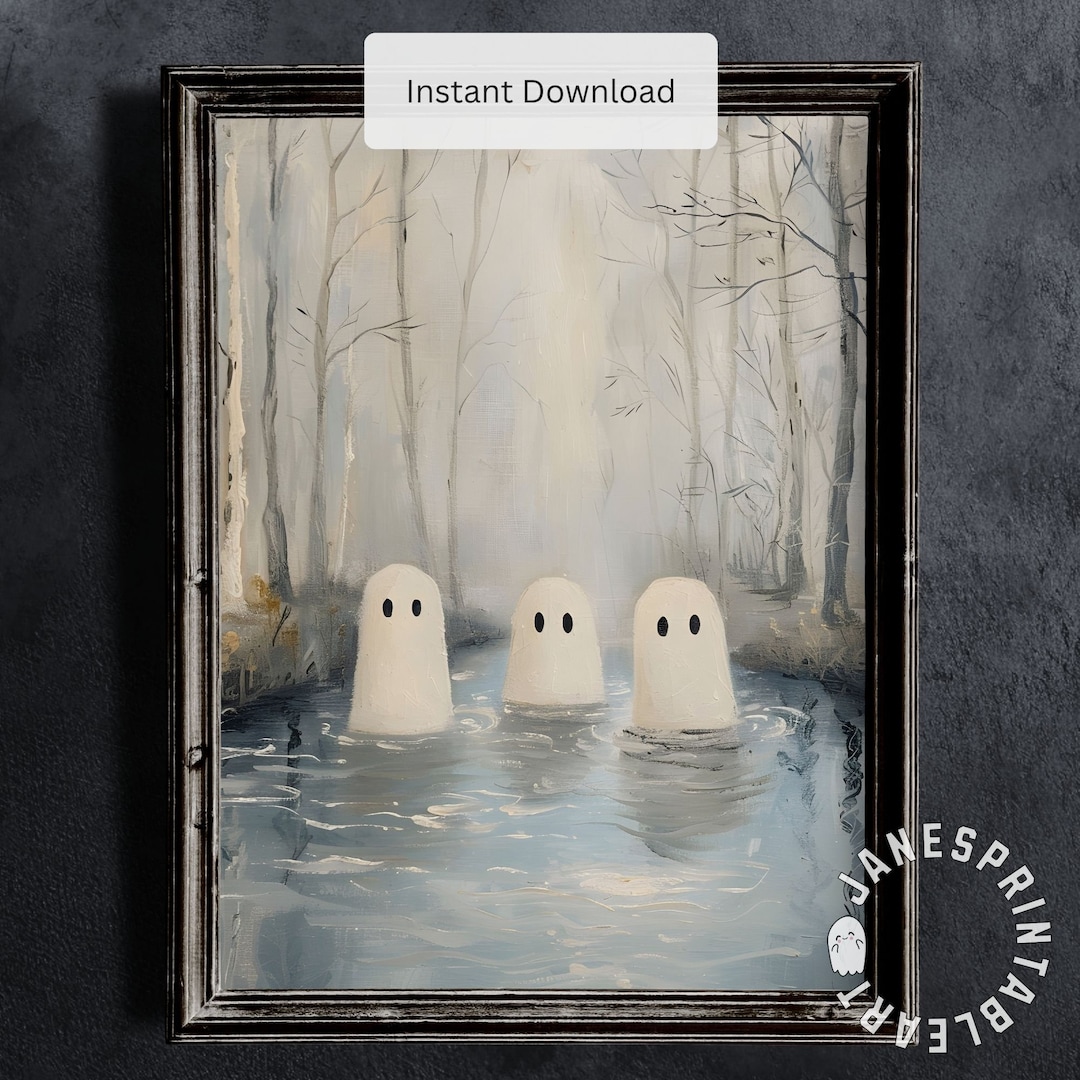 Spooky Cute Ghost Painting Digital Download, Pastel Blue Ghost ...